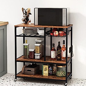 SogesHome 4-Tier Bar Cart Storage Cart, Utility Bar Serving Cart Kitchen Island Rolling Cart on Wheels with Shelves for Living Room, Office, Coffee