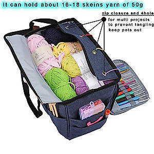 Looen Yarn Knitting Storage Tote-Large Capacity Crochet Organizer Portable Travel Bag With Shoulder Strap Crochet Hooks Case for Unfinished Bulk Project