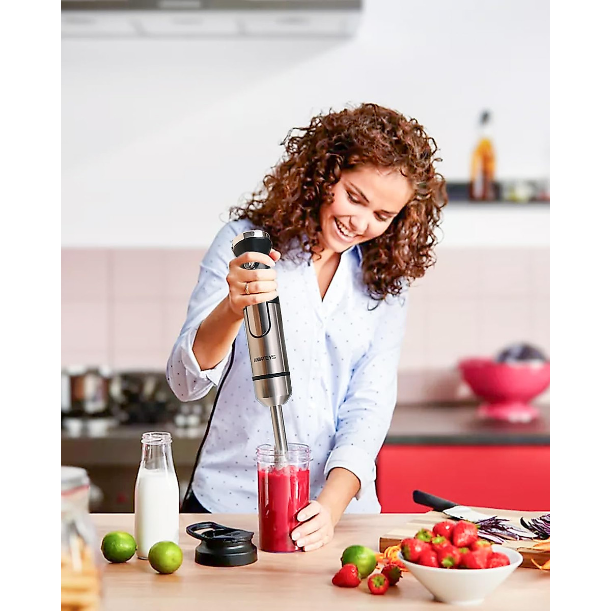 Amateys Immersion Blender,700W Handheld Blender with Heavy Copper Motor,Infinitely Variable Speeds Stick Kitchen Blender,Detachable Stainless Steel Smoothie Blender,for Soup Puree Baby Food Juice