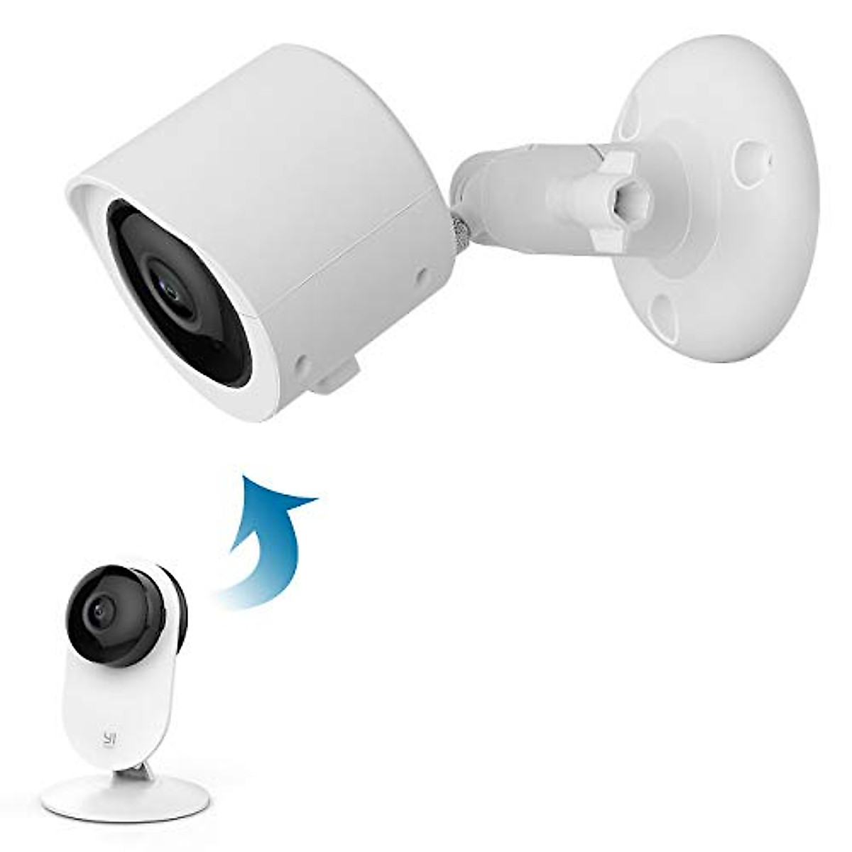 Wall Mount + Weatherproof Case for YI Home Camera - by Koroao - Indoor/Outdoor Security Bracket More Stable and Flexible (1-Pack, White)