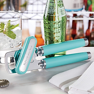 KitchenAid Classic Multifunction Can Opener/Bottle Opener, 8.34-Inch, Aqua Sky & KE058OHAQA Classic Measuring Cups, Set of 4, Aqua Sky/Black