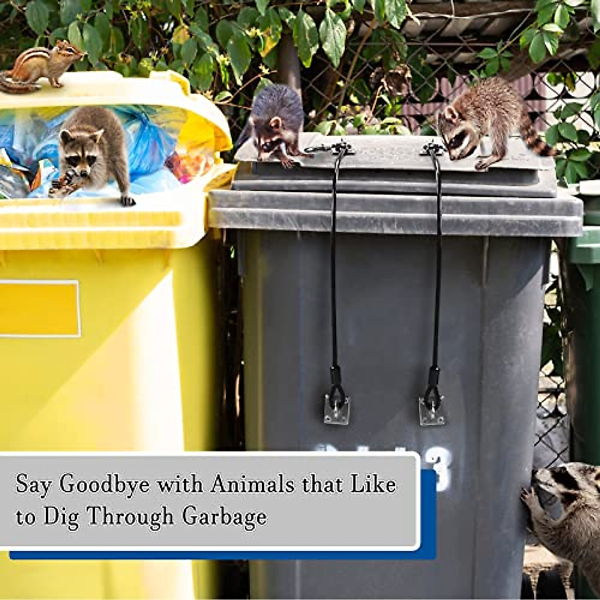 tofeer Trash Can Lid Lock,Heavy Duty Bear Proof Trash Can Lock Wire Rope Universal Lid Lock Cord Garbage Cans Latch Lock for Animals, Squirrels, Dogs, Raccoons