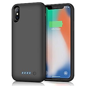 Feob Battery Case for iPhone Xs/X, Rechargeable 6500mAh Portable Charging Case Extended Battery Pack Cover Power Bank Charger Case for iPhone Xs/X[5.8 inch]-Black