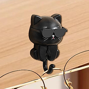 LAFANDE Cute Cat Key Hook, 2 Cartoon Cat in Sunglasses Creative Gra-vity Hook, Adhesive Coat Hooks Key Holder for Wall Decorative, Pet Wall Hooks for Hanging Key, Bag, Hat, Towel