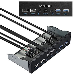 MZHOU USB2.0 + 3.0 Metal Front, 5.25 inch 19Pin Front Panel Adapter, 4 USB 3.0 Port hubs and (1HD Audio Port / 1TPY-C Port / 1 Microphone Input)