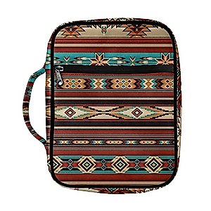 Buybai Personality Bible Cover for Men Women Aztec Tribal Geometric Printed Bible Carrying Case with Handle and Zipper