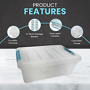 Doloni Storage Bin - 20 Liters - Plastic Storage Container Bin with Secure Lid and Latching Buckles, 12 PACK - Clear, Durable Stackable Nestable Organizing Tote Tub Box Toy General Organization Small