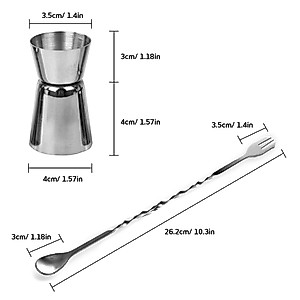 3 Pieces Double Jiggers&3 Pieces Stainless Steel Mixing Spoons, SourceTon 0.5/1 oz. Cocktail Bar Jiggers and 10 Inches Mixing Spoon with Garnish Fork Tip