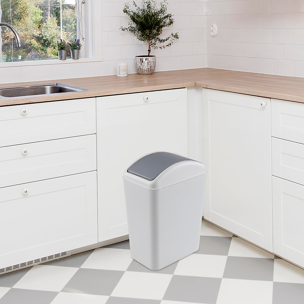 Nesmilers 16 Liter Swing Lid Garbage Can, Plastic Trash Waste Bin