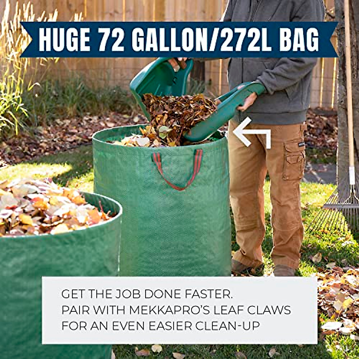 MEKKAPRO 3-Pack 72 Gallons Garden Bag - Reusable Yard Waste Bags, Lawn Pool Garden Waste Bag, Gardening Bags, Leaf Bag Lawn Bags