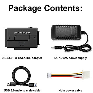ULXUUUN SATA/IDE to USB 3.0 Adapter, External Hard Drive Reader for Universal 2.5/3.5 Inch IDE and SATA HDD SSD, 5.25" CD/DVD Drives, Hard Drive Converter with Power Adapter Support 6TB