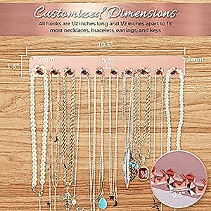 Boxy Concepts Necklace Organizer - 2 Pack - Easy-Install 10.5"x1.5" Hanging Necklace Holder Wall Mount with 10 Necklace Hooks - Beautiful Necklace Hanger also for Bracelets and Earrings (Rose Gold)