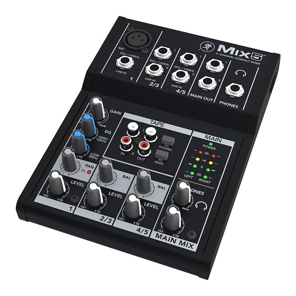 Mackie Mix5 5-Channel Compact Mixer Bundled with Knox Gear 20ft. XLR Cable and 3.5mm TRs to Dual 1/4" TS Breakout Cable (3 Items)