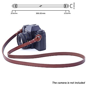 CANPIS Genuine Leather Camera Neck Shoulder Strap Compatible with Fujifilm Sony Olympus Panasonic Lecia Canon Nikon Mirrorless Compact Cameras (Brown, Retro Style, Slim Belt)