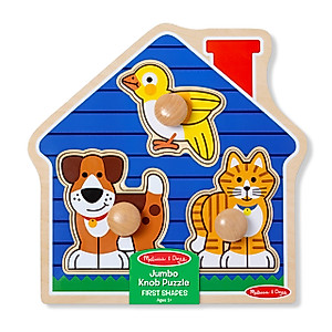 Melissa & Doug Pets Jumbo Peg Wooden Puzzle; Animal Puzzles, Peg Puzzles for Toddlers Ages 1+