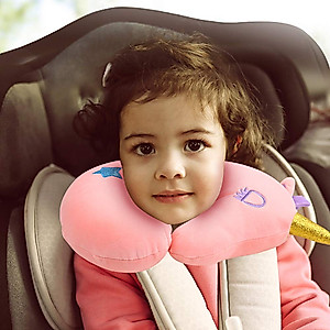 Kids Travel Pillow, Unicorn Neck Pillow for Traveling with Eye Mask, Toddler Neck Pillow, Kids Airplane Travel Essentials Road Trip Must Have, Cute Car Seat Headrest Pillow for Adult Child (Pink)