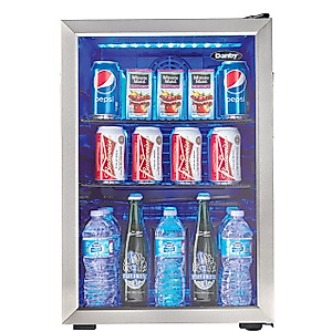 Danby DBC026A1BSSDB 95 Can Beverage Center, 2.6 Cu.Ft Refrigerator for Basement, Dining, Living Room, Drink Cooler Perfect for Beer, Pop, Water, Black/Stainless-Steel