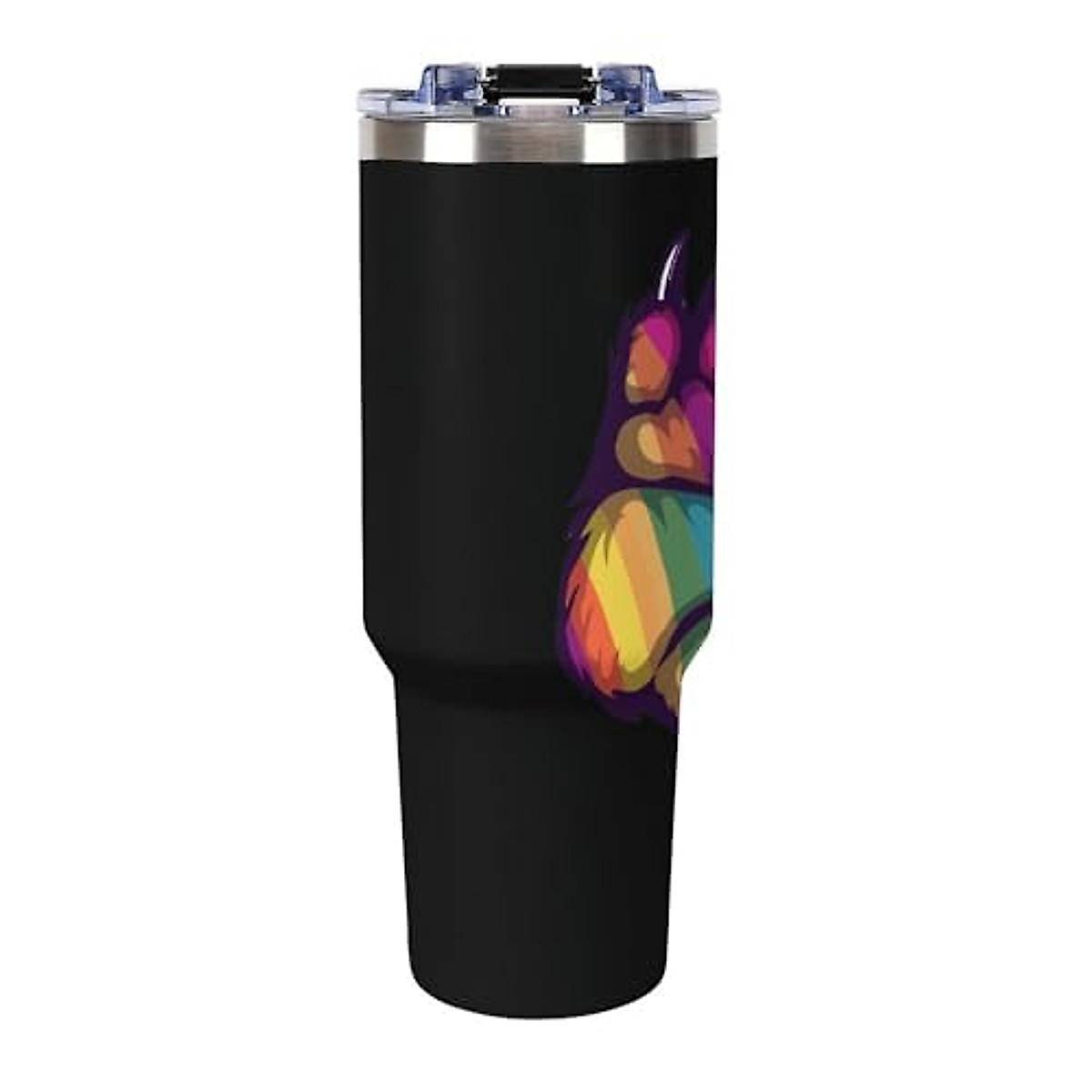 Bear Paw LGBT Rainbow Flag Gay 40 Oz Tumbler Insulated Stainless Steel Water Bottle Travel Mug Car Cup with Handle And Straw