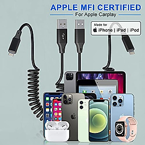 Coiled Lightning Cable 2 Pack, Apple Carplay & MFi Certified, Retractable iPhone Charger with Data Transmission, Short iPhone Charger Cord for iPhone/Pad/Pod