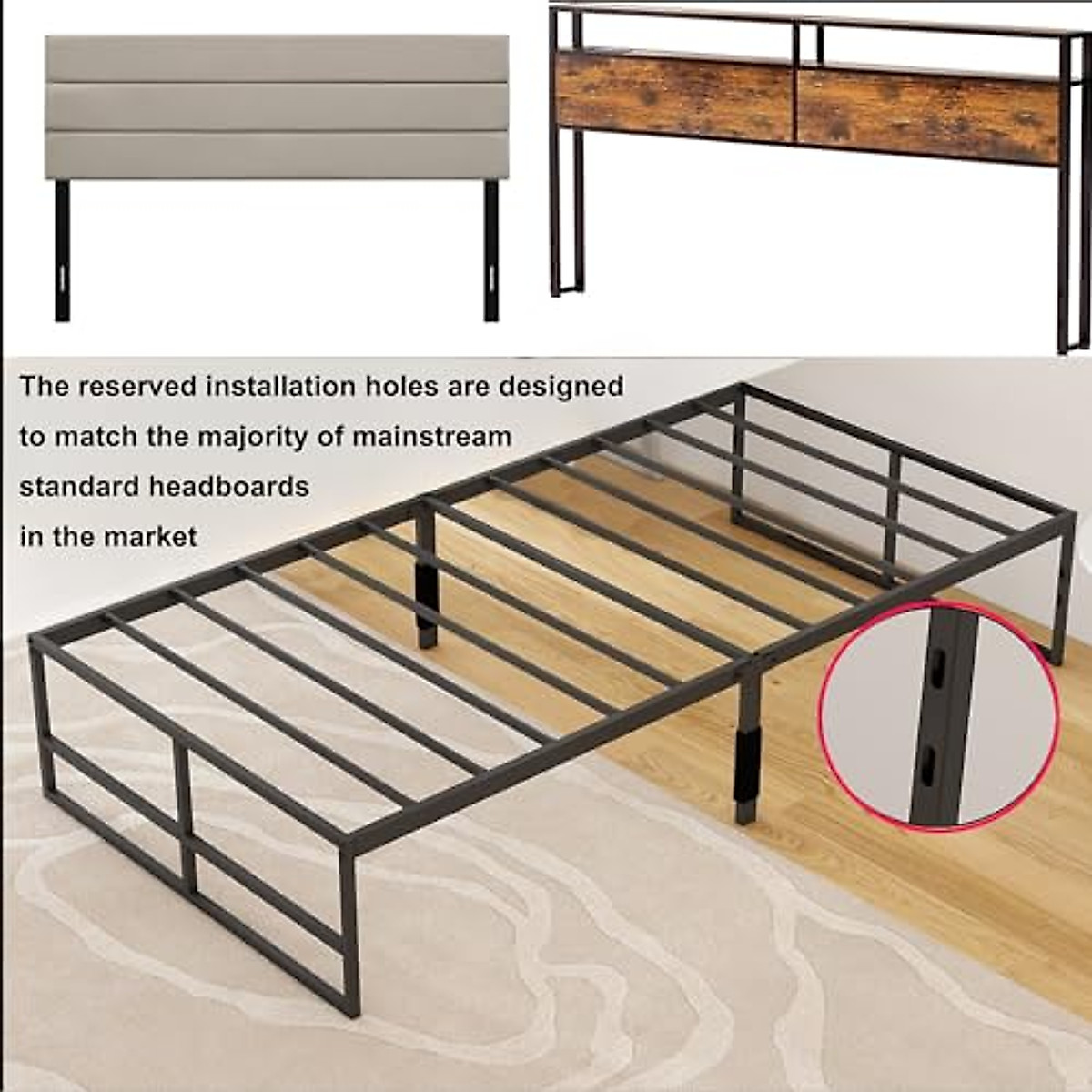 HOMWAYART Cheap Base De Camas Twin Size,Black Metal Heavy Duty Kids Twin Platform Bed Frame,Double Mattress Frame,Tall Spaces Storage,No Box Spring Required.