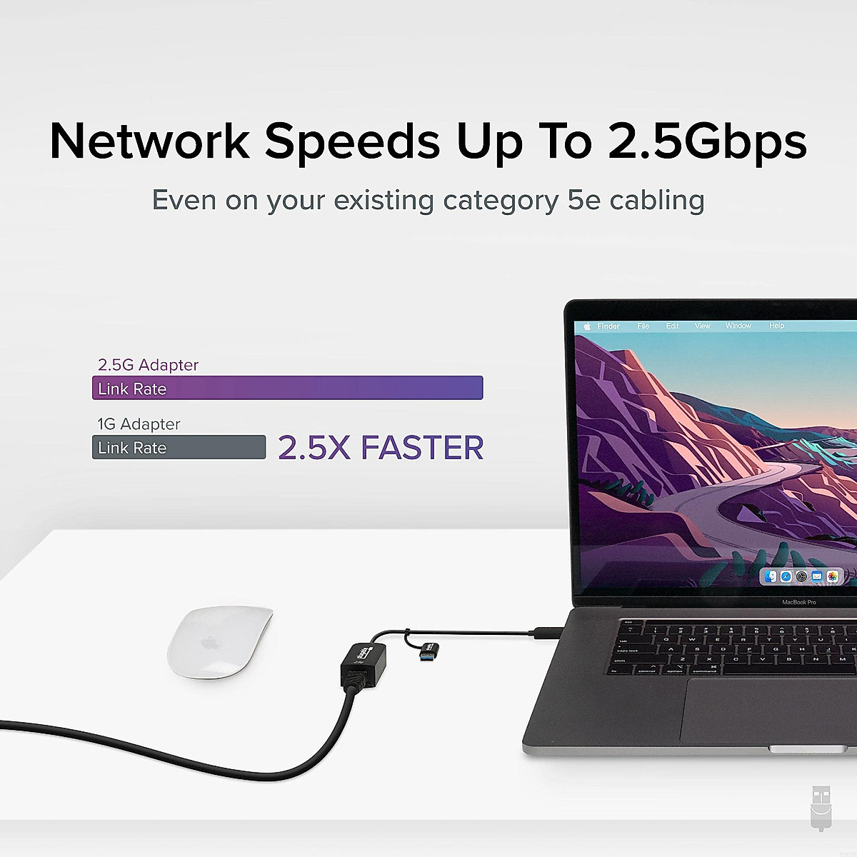 Plugable 2.5GB USB Ethernet Adapter for Laptop, 2-in-1 Cable, USB 2.5GB Ethernet Adapter, USB-C and USB Compaitble, USB-C to RJ45 2.5 Gigabit LAN Ethernet, Compatible with Mac and Windows