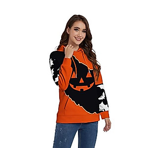 TMSD Women's Halloween Long Sleeve Pumpkin Funny Pullover Hoodie with Pocket Pumpkin Face M