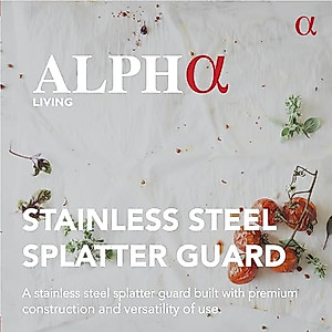 ALPHA LIVING Splatter Guard for Frying Pan & Food Strainer and Universal Cookware 13" - Stops Hot Oil Splash - RED Handle - Splatter Screen for Cooking