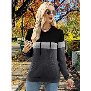 MixShe Womens Fall Fashion 2025 Long Sleeve Shirts for Women Tops Trendy Sweatshirts Hoodies Fashion Outfits Clothes Ladies Casual Tunics Black Gray XX-Large