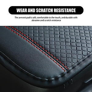 Hawyet 1 PC Car Center Console Armrest Cover Pad, 12.5In x 7.4In Fiber Leather Embossing Center Console Armrest Protector, Universal Waterproof Armrest Box Mat (Red & Black)