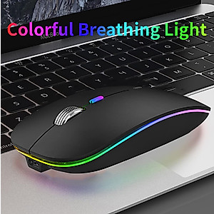 Uiosmuph LED Wireless Mouse, G12 Slim Rechargeable Silent Mouse, 2.4G Portable USB Optical Computer Mice with USB Receiver and Type C Adapter (Matte Black)