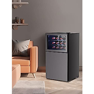 WATOOR Double Door Beverage Wine Cooler with Freezer,1.3 Cu Ft Mini Fridge and 1.3 Cu Ft Freezer with Reversible Door,Dual Zone Temperature Control,Perfect for Home or Office