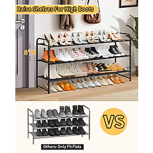 SLEEPING LAMB Long 3-Tier Shoe Organizer for Closet, Stackable Wide Shoe Rack Holds 24-Pairs Shoe Storage Shelf for Bedroom, Floor, Entryway (Black)