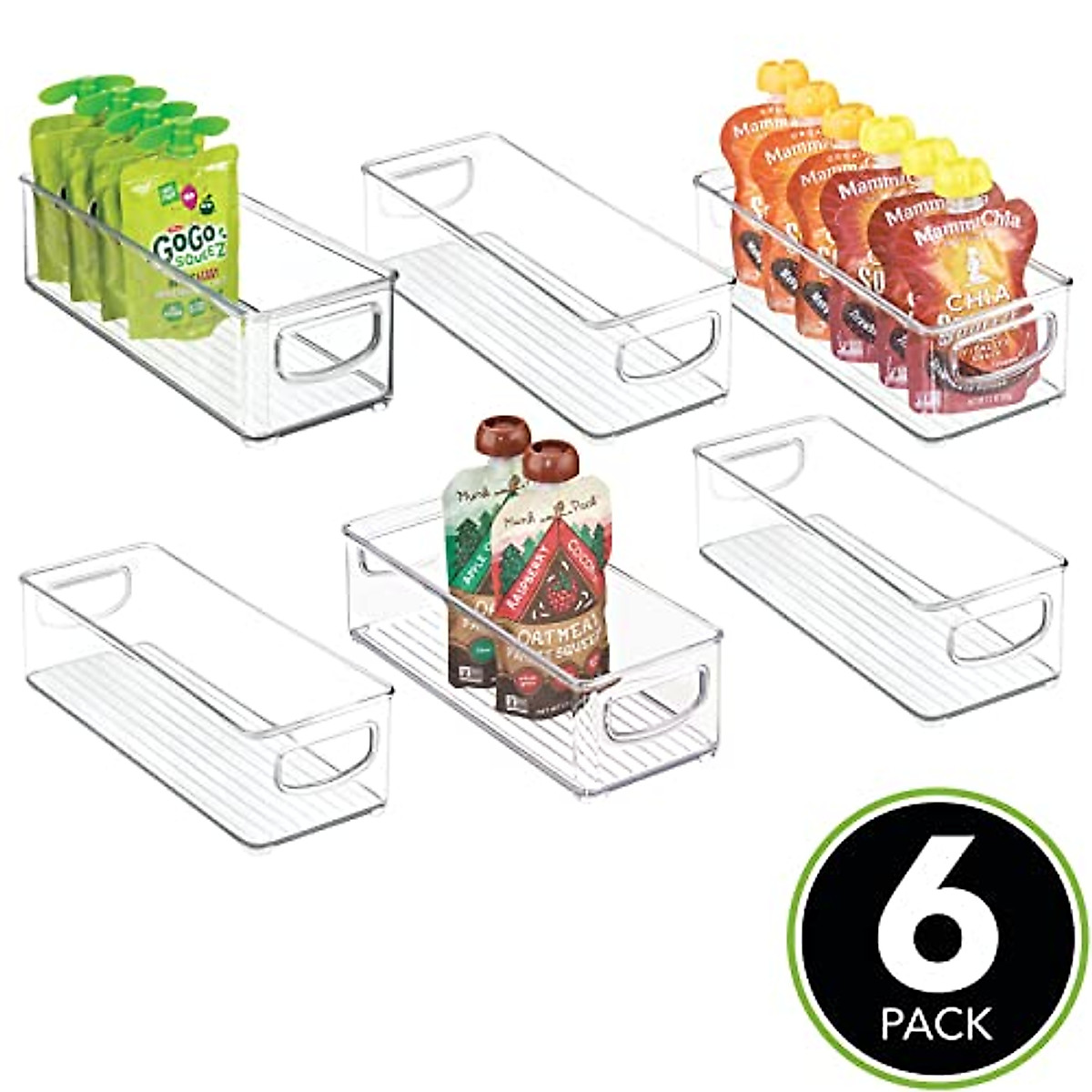 mDesign Plastic Stackable Small Organizing Bin Kitchen Pantry Cabinet, Refrigerator, Freezer Food Organization Storage Bins with Handles, Drawer Container Organizer, Ligne Collection, 6 Pack - Clear