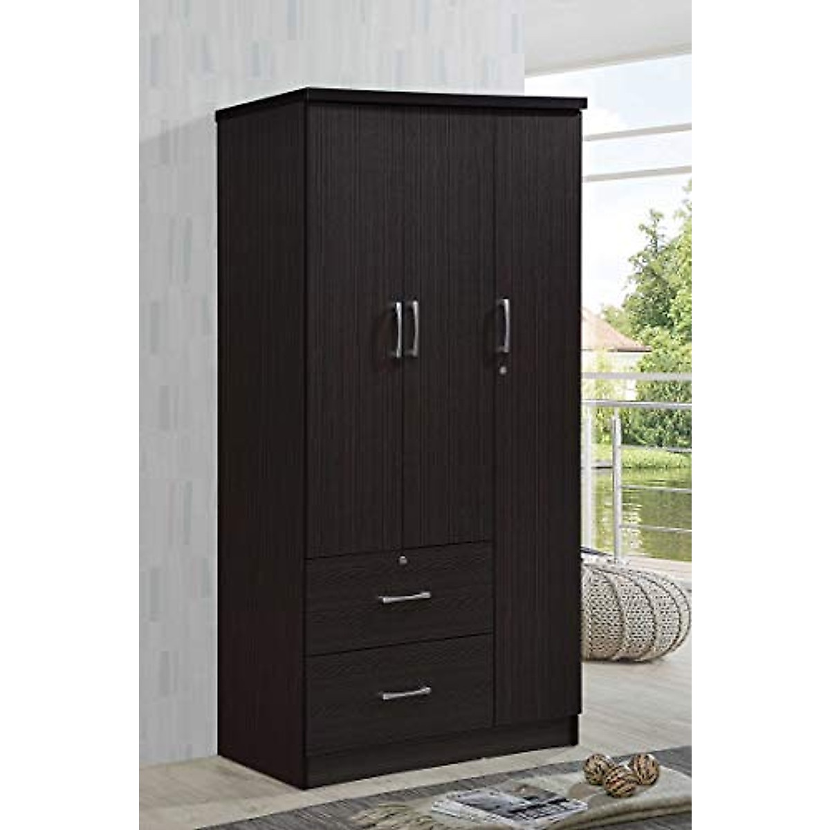 Hodedah 3-Door 2-Drawers, 3-Shelves in Chocolate Bedroom Armoires, 21"D x 36"W x 72"H