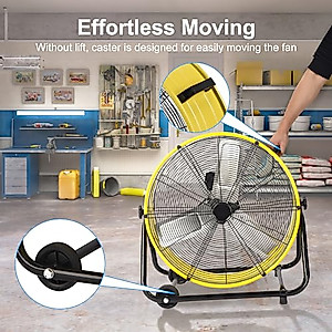 Uthfy 24 Inch Heavy Duty Industrial Drum Fan, 320W High Velocity Floor Fan with 3 Speeds, 360° Tilt Metal Garage Fan for Warehouse, Commercial, Workshop, Factory and Basement