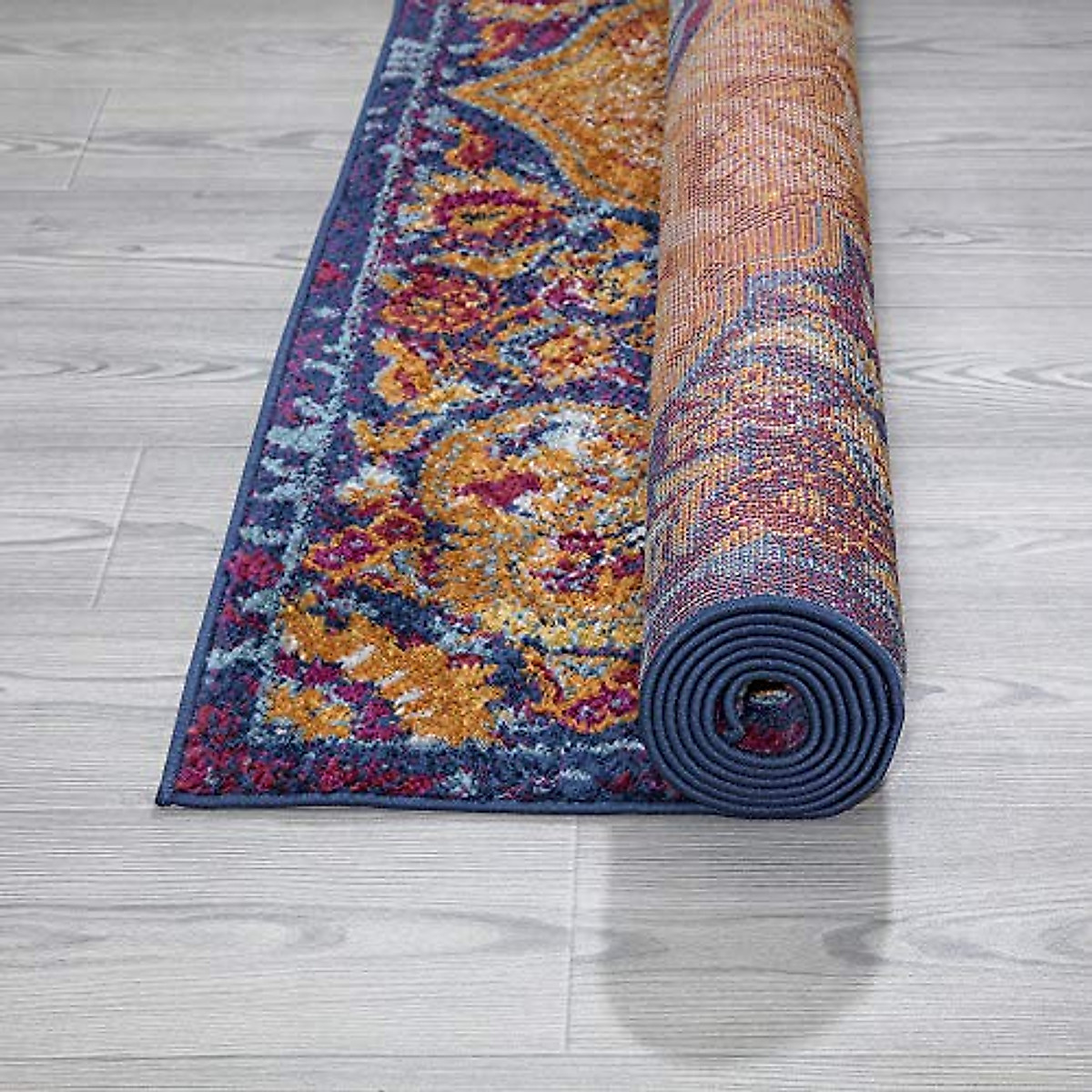 Machine Washable Modern Design Jute Back 5x7 Abstract Indoor Area Rug for Bedroom, Living Room, Dining Room, Office, 5'3" x 6'11", Orange