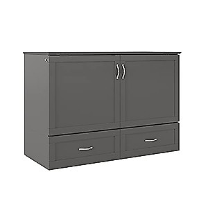 AFI, Hamilton Murphy Bed Chest with 6 inch Memory Foam Folding Mattress, Built-in Charging Station and Storage Drawer, Full, Grey