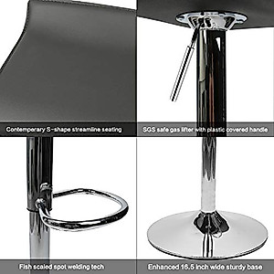 Set of 2 Barstool, Adjustable Swivel Bar Stools with PU Leather and Chrome Base, Gaslift Pub Counter Chairs, Grey