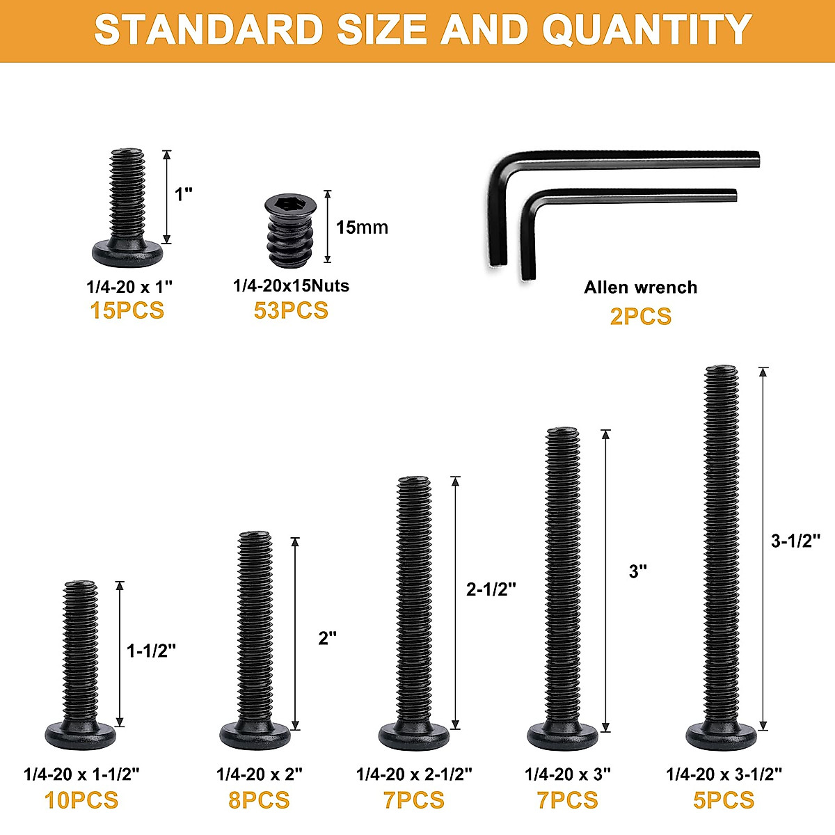 VIGRUE 80PCS Baby Bed Crib Metric Screws M6 x 15mm/ 20mm/ 25mm/ 30mm/ 35mm/ 40mm/ 50mm/ 70mm Black Hex Socket Cap Bolts Barrel Nuts Assortment Kit for Crib Baby Bed Furniture Hardware Cots and Chairs