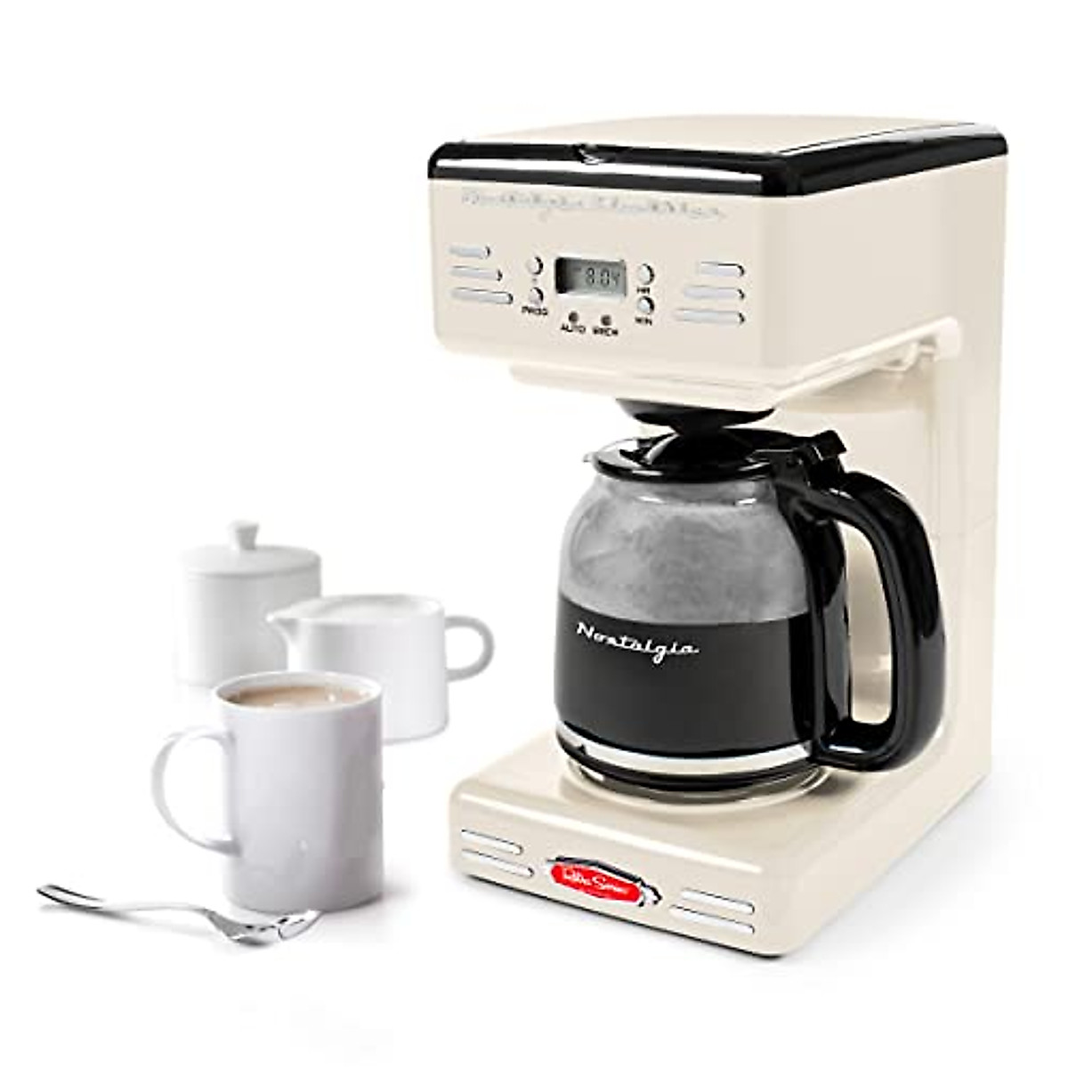 Nostalgia Retro 12-Cup Programmable Coffee Maker With LED Display, Automatic Shut-Off & Keep Warm, Pause-And-Serve Function, Cream