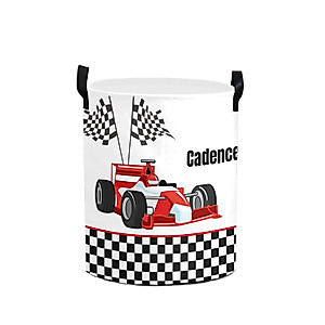 Personalized Laundry Baskets,Race Car Checkered Custom Gift Collapsible Hamper Clothes Storage Bin for Home Room Toy Boys Girl Holiday