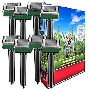 Mole Repellent 8 Pack Ultrasonic Solar Powered Animal Repellent for Outdoor Lawn Garden for Snakes, Moles, Gophers, Groundhogs, Voles and Other Burrowing Rodents