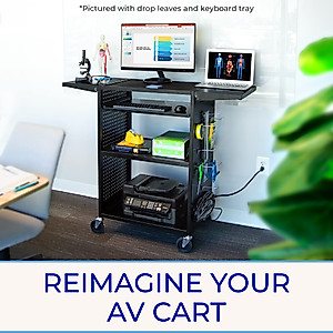 Line Leader Stellar AV Cart | Reimagine Your Teacher Cart with Revolutionary Pegboard Siding & 12 Movable Peg Hooks for Customizable Storage | UL Safety Certified Mobile Workstation with Keyboard Tray