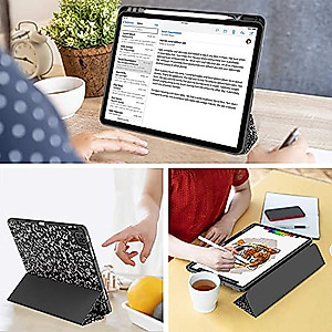 Tuosake iPad Pro 12.9 Case 2021/2022 5th/6th Generation with Pencil Holder,Slim Lightweight Trifold Stand Case【Pencil Charging+Auto Sleep/Wake】 Soft TPU Back Cover for iPad Pro 12.9 inch-Book
