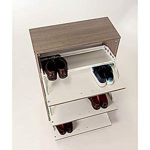 Sarmog A763-Clear Elm Shoe Rack Collection Shoe Rack with 3 Double Depth Folding Doors, Clear Elm