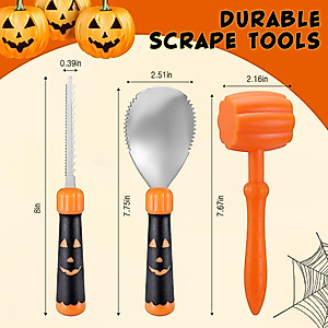 HAUSHOF 24PCS Halloween Pumpkin Carving Kit, Safe and Easy Pumpkin Carving Tools, Stainless Steel Pumpkin Carving Stencils for Halloween Jack-O-Lanterns, With Hammer & Camping Lantern