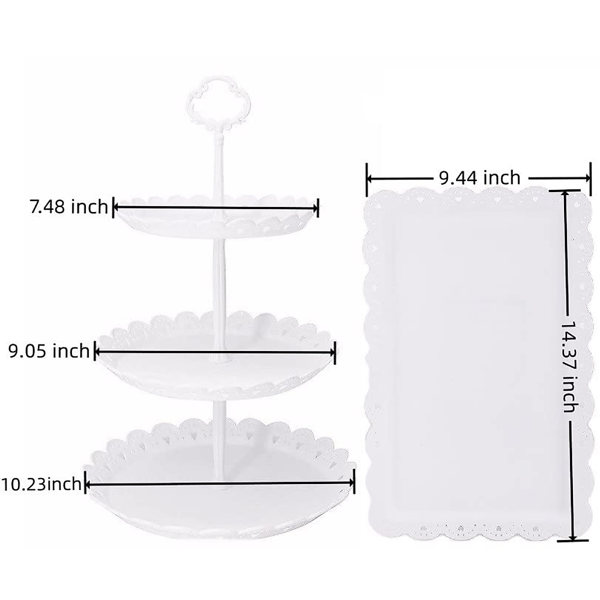Set of 4 Dessert Stand Set, 3 Tiers White Plastic Cupcake Stand Holder & Rectangle Plastic Party Serving Trays/Platters for Wedding Birthday Baby Shower Tea Party Buffet