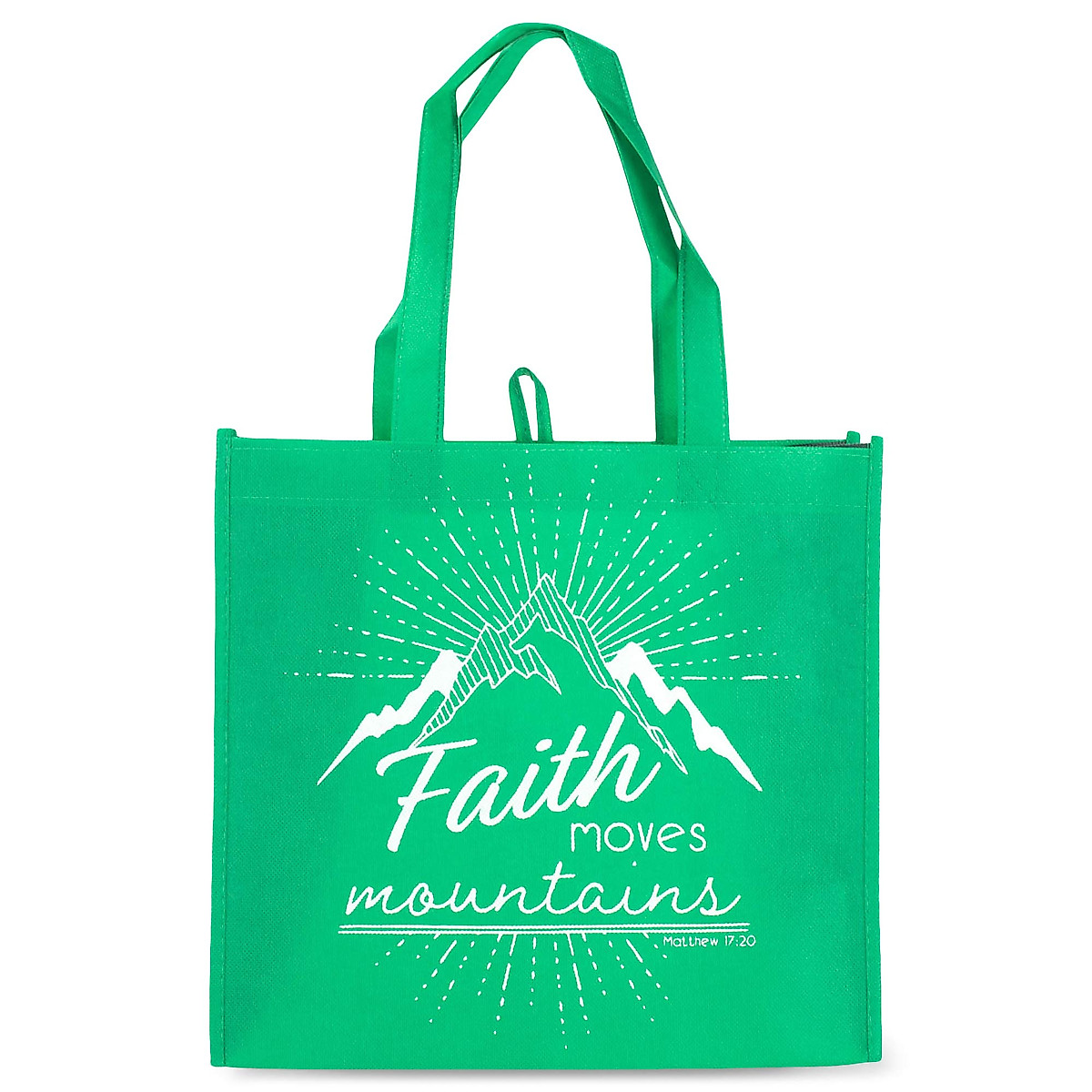 Faith Moves Mountains Scripture Green 12.5 x 12 Canvas Fabric Eco Tote Handbag