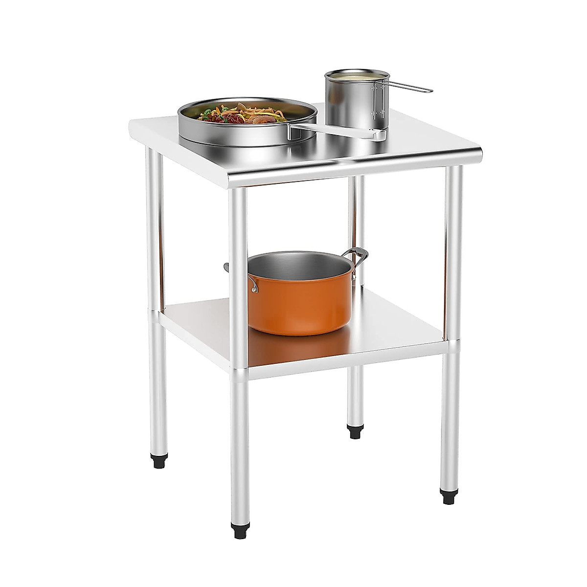 ROVSUN 24'' x 24'' Stainless Steel Table for Prep & Work,Commercial Worktables & Workstations, NSF Heavy Duty Metal Table with Adjustable UnderShelf for Kitchen Restaurant,Home,Hotel,Outdoor