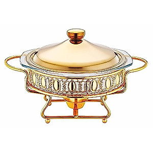 Hotpot Buffet Warmer Round Glass Buffet Warmer Multifunctional Solid Fuel Boiler Suitable for Kitchen Catering Wedding Party Events (Gold)